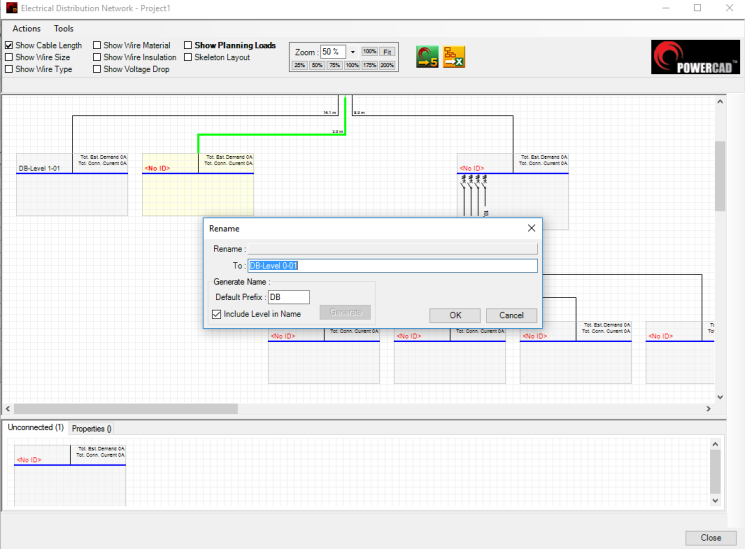 Panel naming function in the Electrical Distribution Network Browser